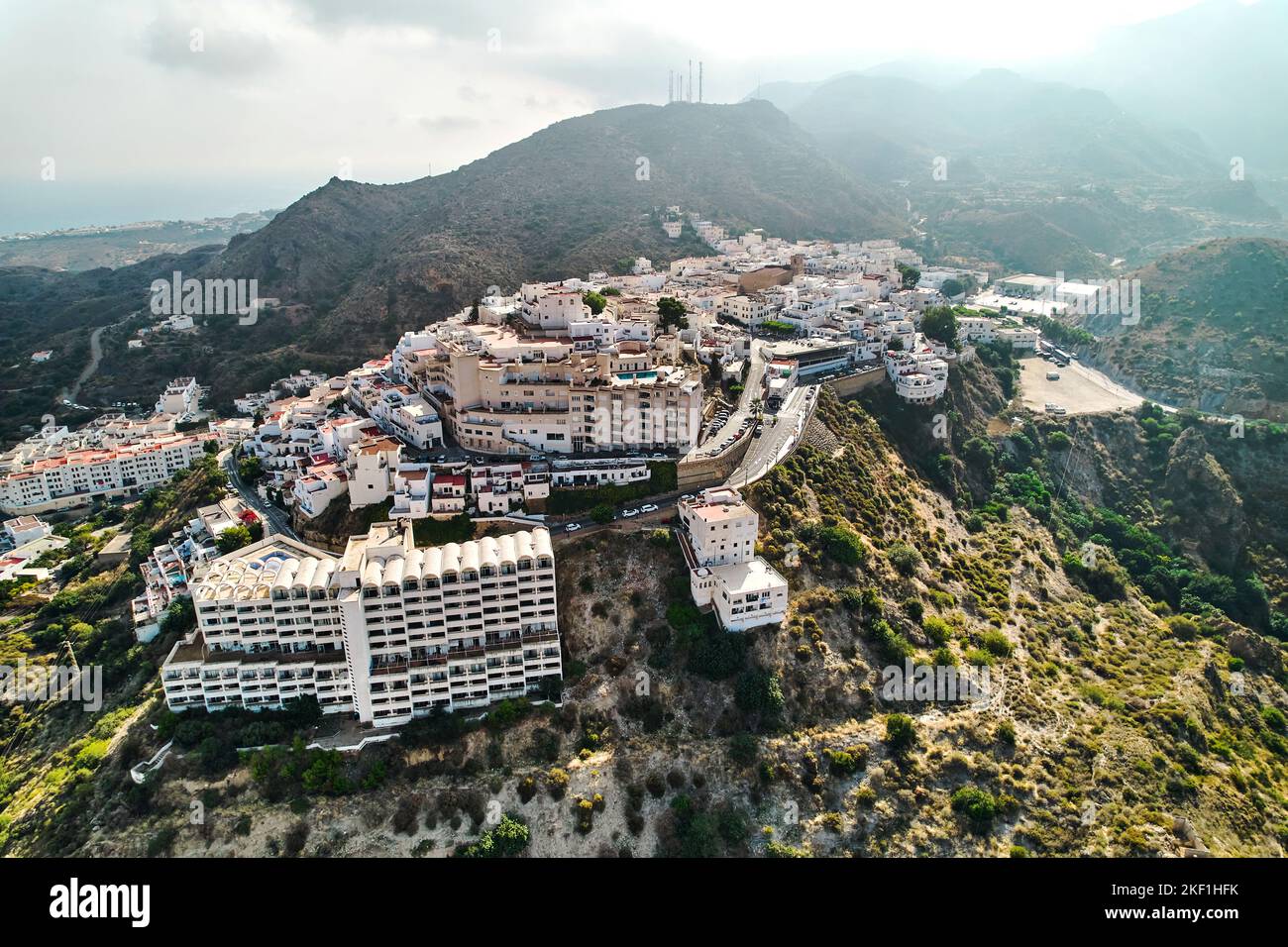 Aerial shot, drone point o view picturesque spanish hillside white ...