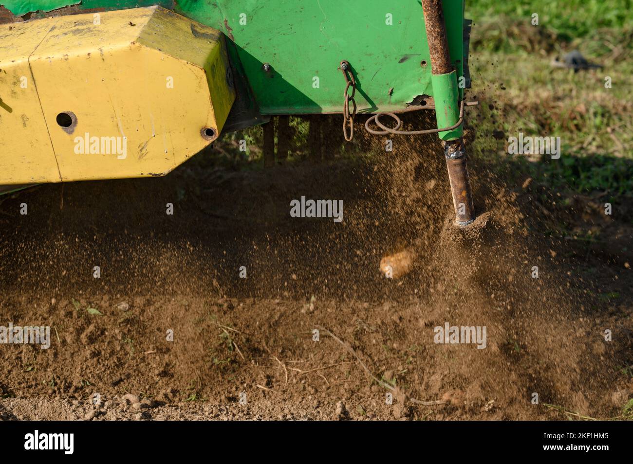 A mechanized method of harvesting potatoes in the village, the movement ...