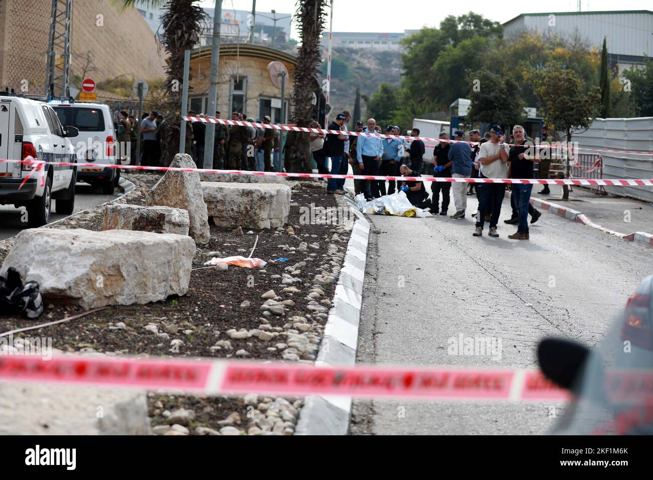 Ariel. 15th Nov, 2022. People gather at the scene of an attack near the ...