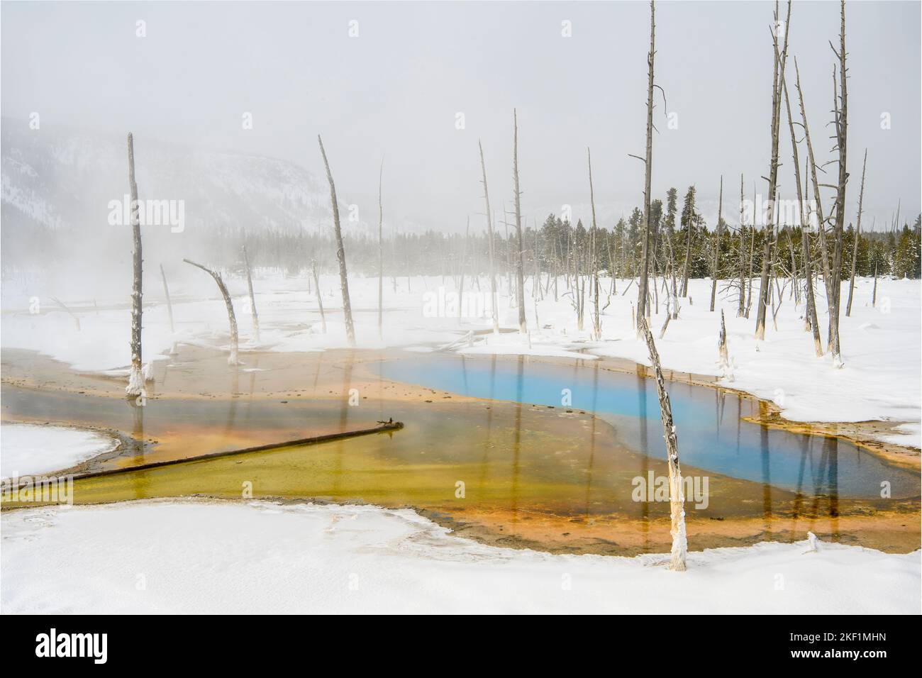 Black Sand Geyser Basin in winter- Opalescent Pool, Yellowstone ...