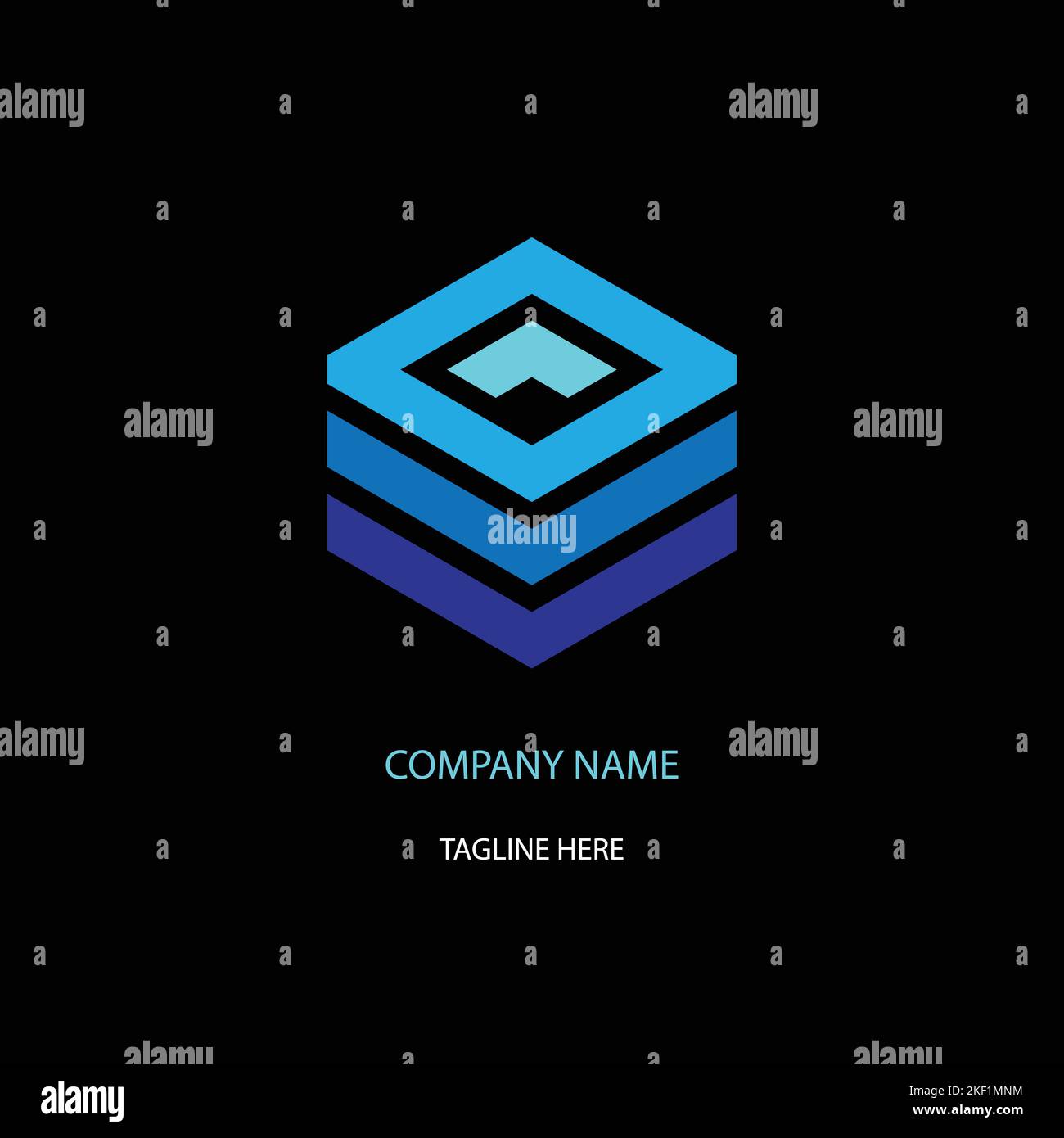 A company logo vector design in blue gradient color isolated on black ...