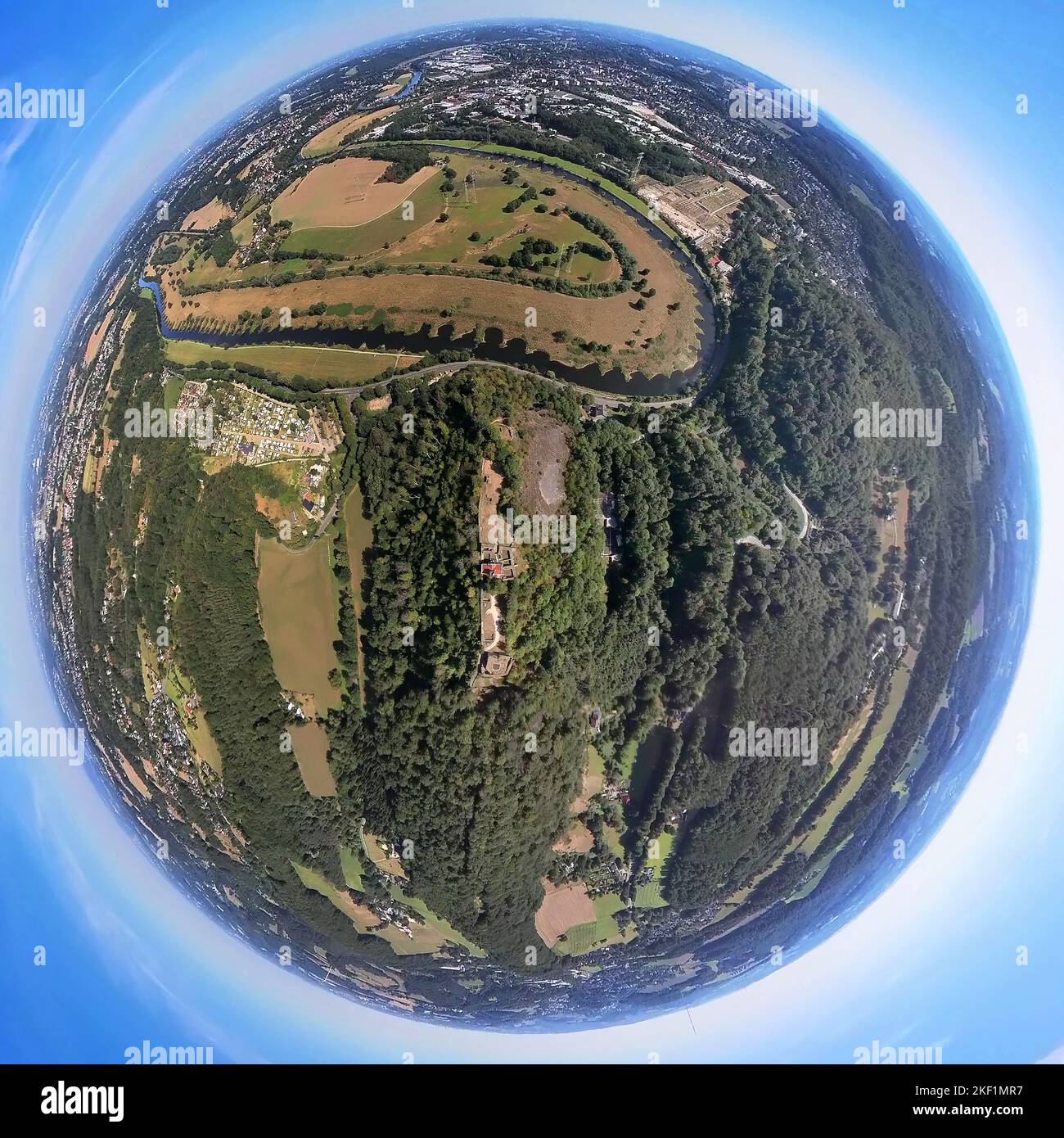 Aerial photo, Isenburg (also castle Isenberg), fisheye photo, 360 ...
