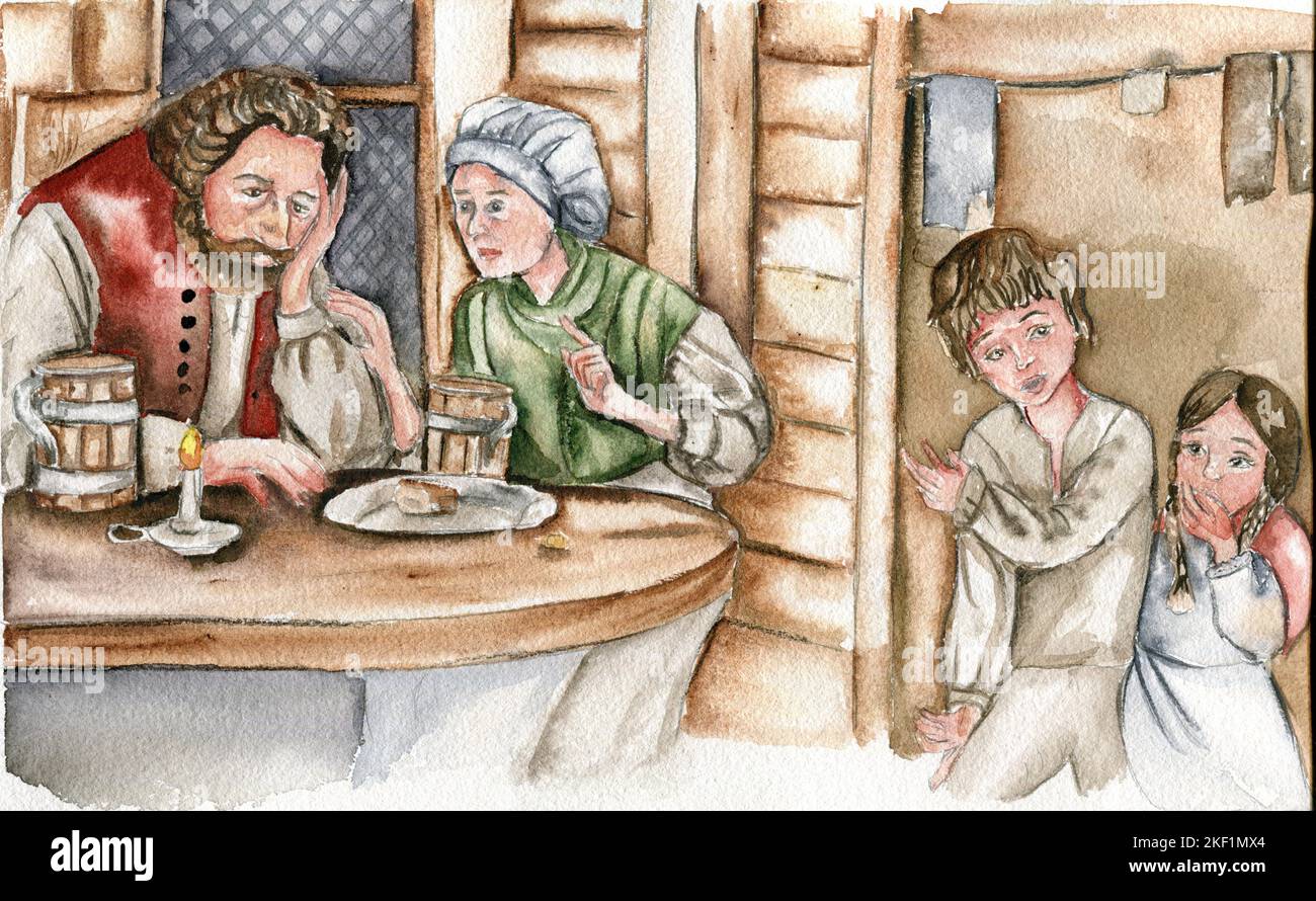 Hansel and Gretel watercolor fantasy illustration. Hand drawn book ...