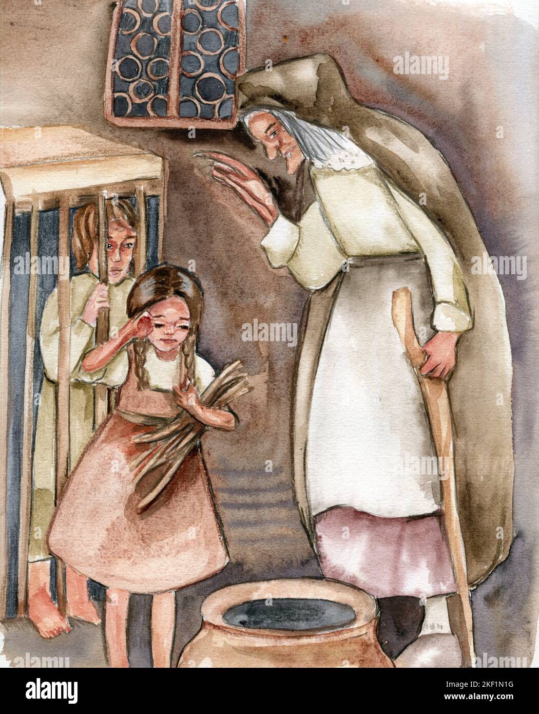 Hansel and Gretel watercolor fantasy illustration. Hand drawn book ...