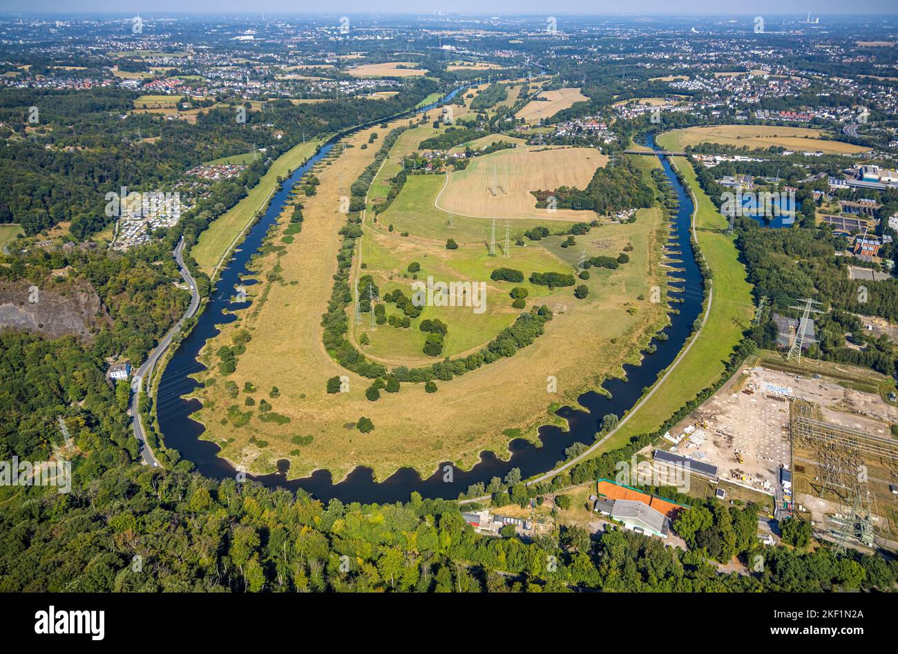 Aerial view, Hattinger Ruhr Loop, Ruhraue Winz nature reserve, Ruhr ...