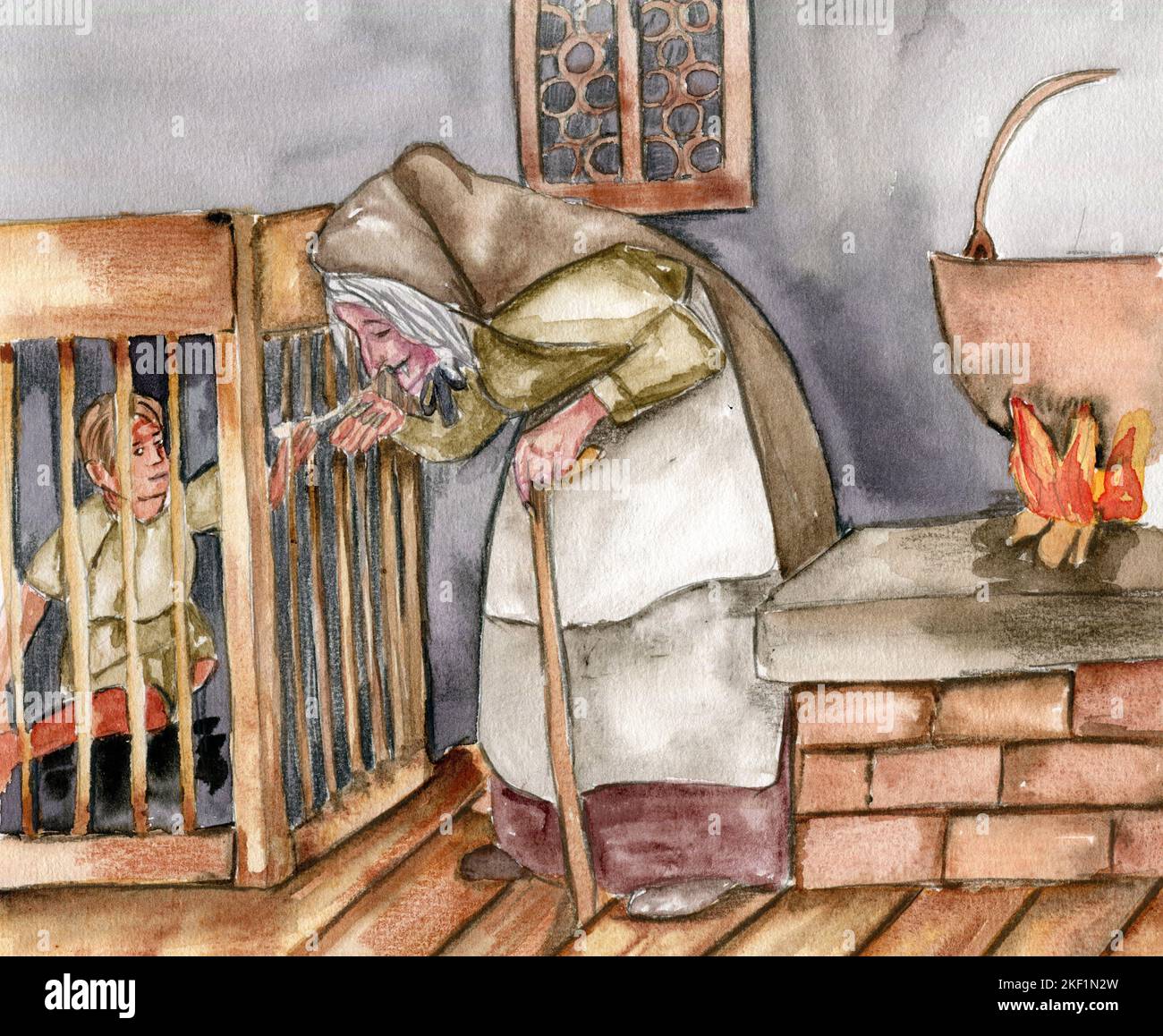 Hansel and Gretel watercolor fantasy illustration. Hand drawn book ...