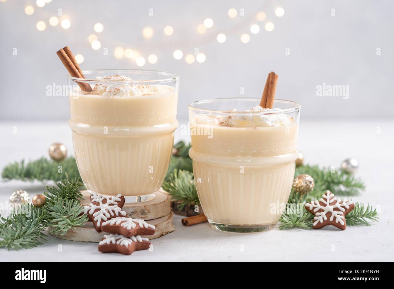 Eggnog. Traditional Christmas drink, spiced egg-milk cocktail Stock ...