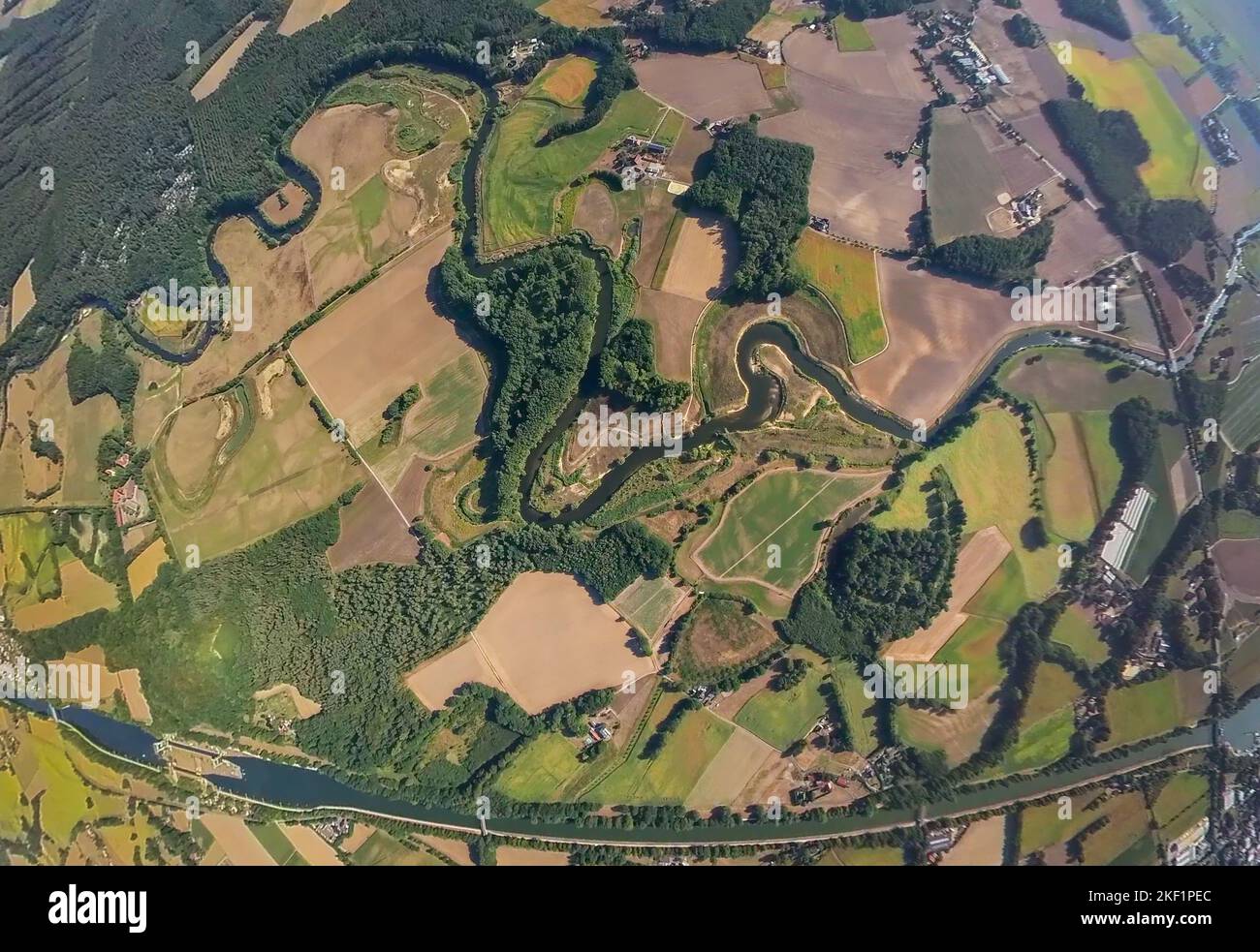 Aerial photograph, river Lippe meander, river and floodplain ...