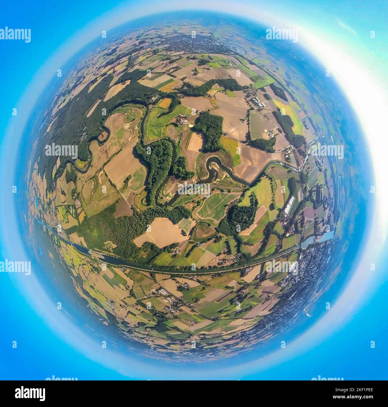 Aerial photograph, river Lippe meander, river and floodplain ...