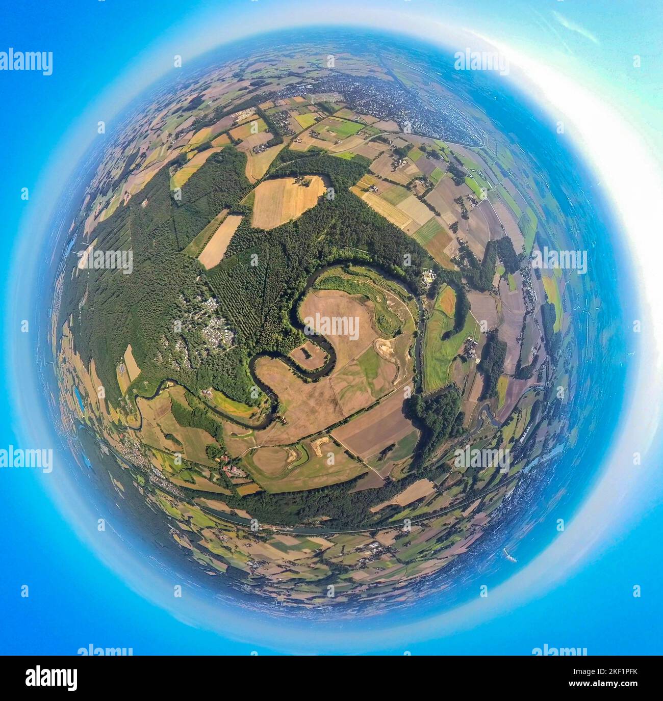 Aerial photograph, river Lippe meander, river and floodplain ...