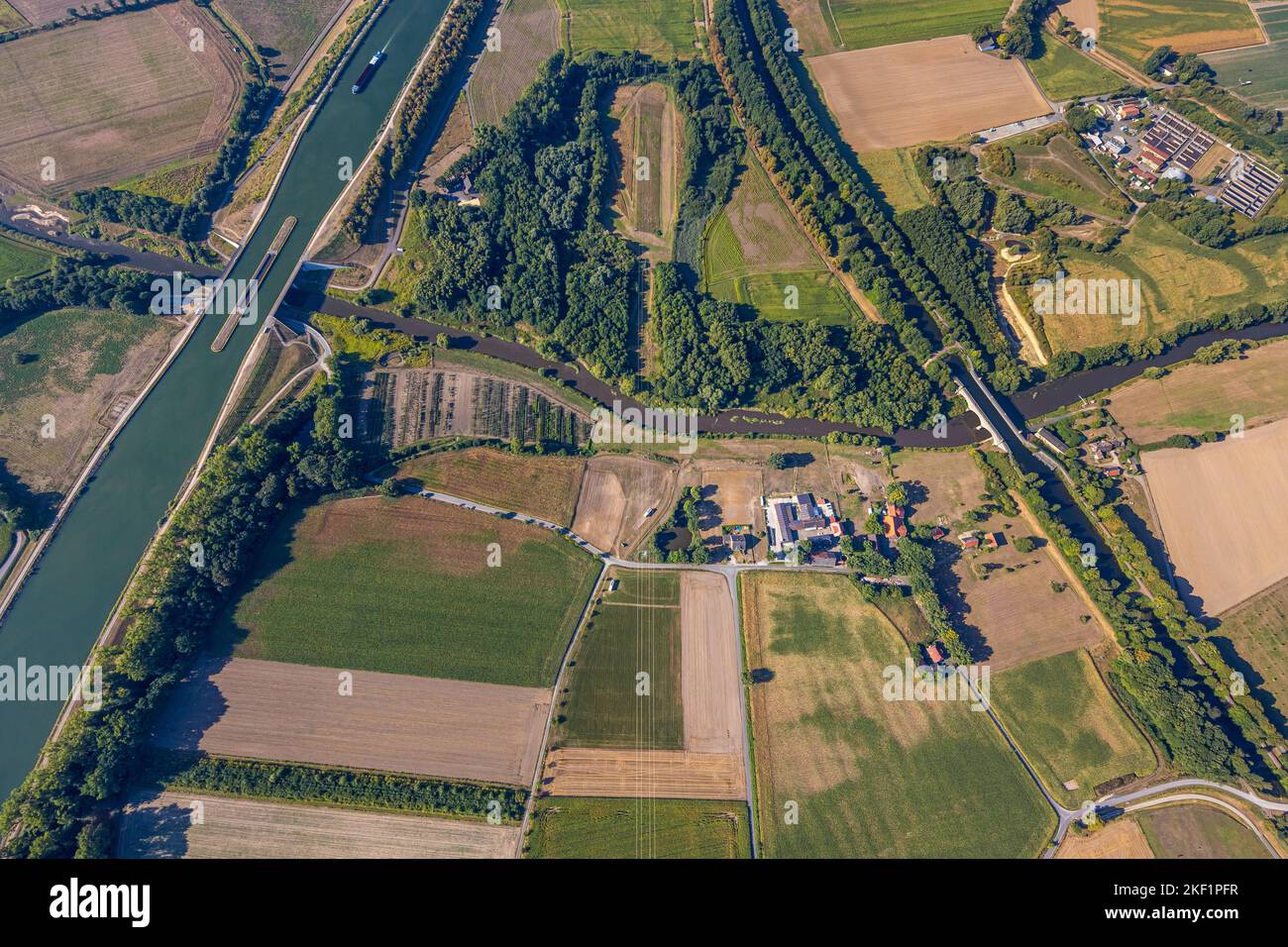 Aerial view, canal bridge Lippe Neue Fahrt, canal bridge Lippe Alte ...