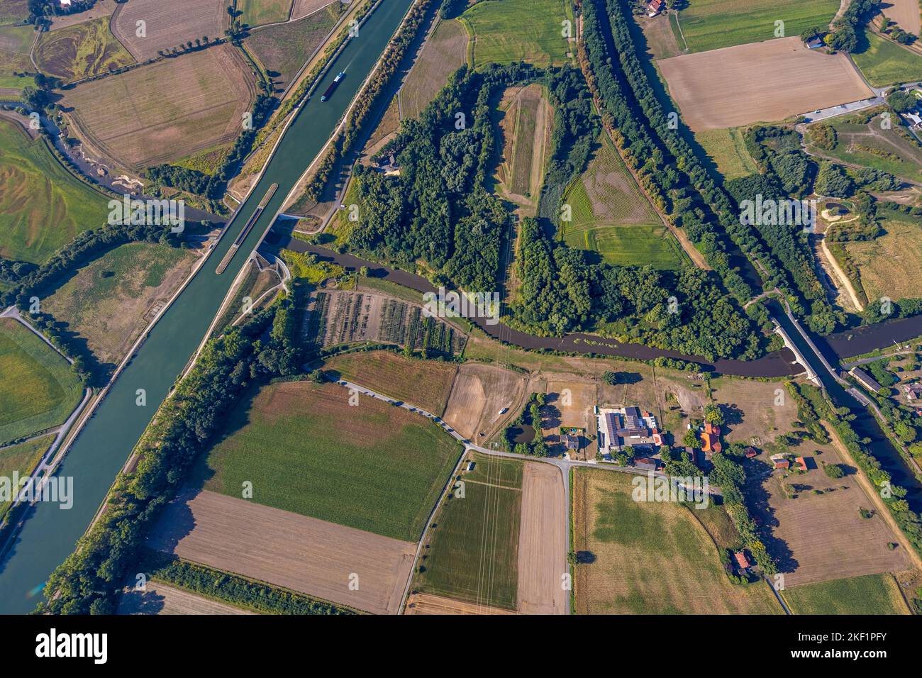 Aerial view, canal bridge Lippe Neue Fahrt, canal bridge Lippe Alte ...