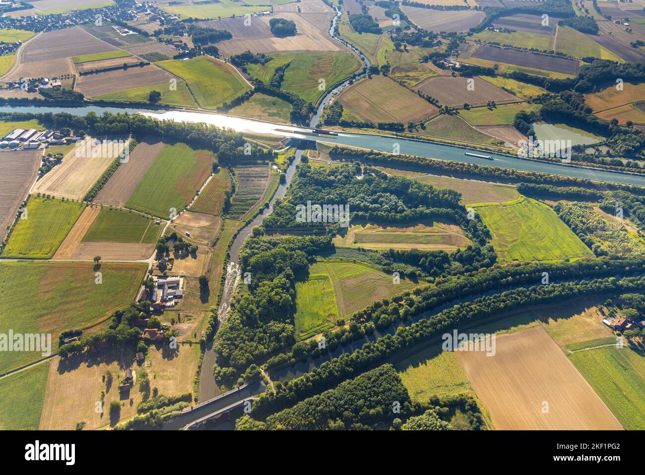 Aerial view, canal bridge Lippe Alte Fahrt, canal bridge Lippe Neue ...