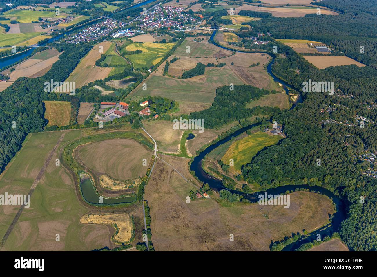 Aerial view, river Lippe meander, Lippe loop, river and floodplain ...