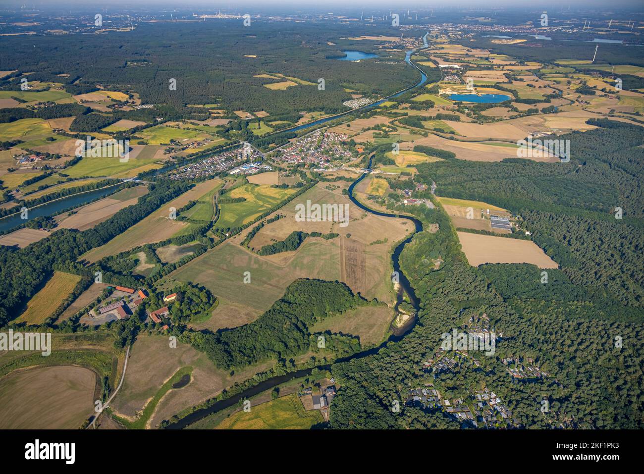 Aerial view, river Lippe meander, Lippe loop, river and floodplain ...
