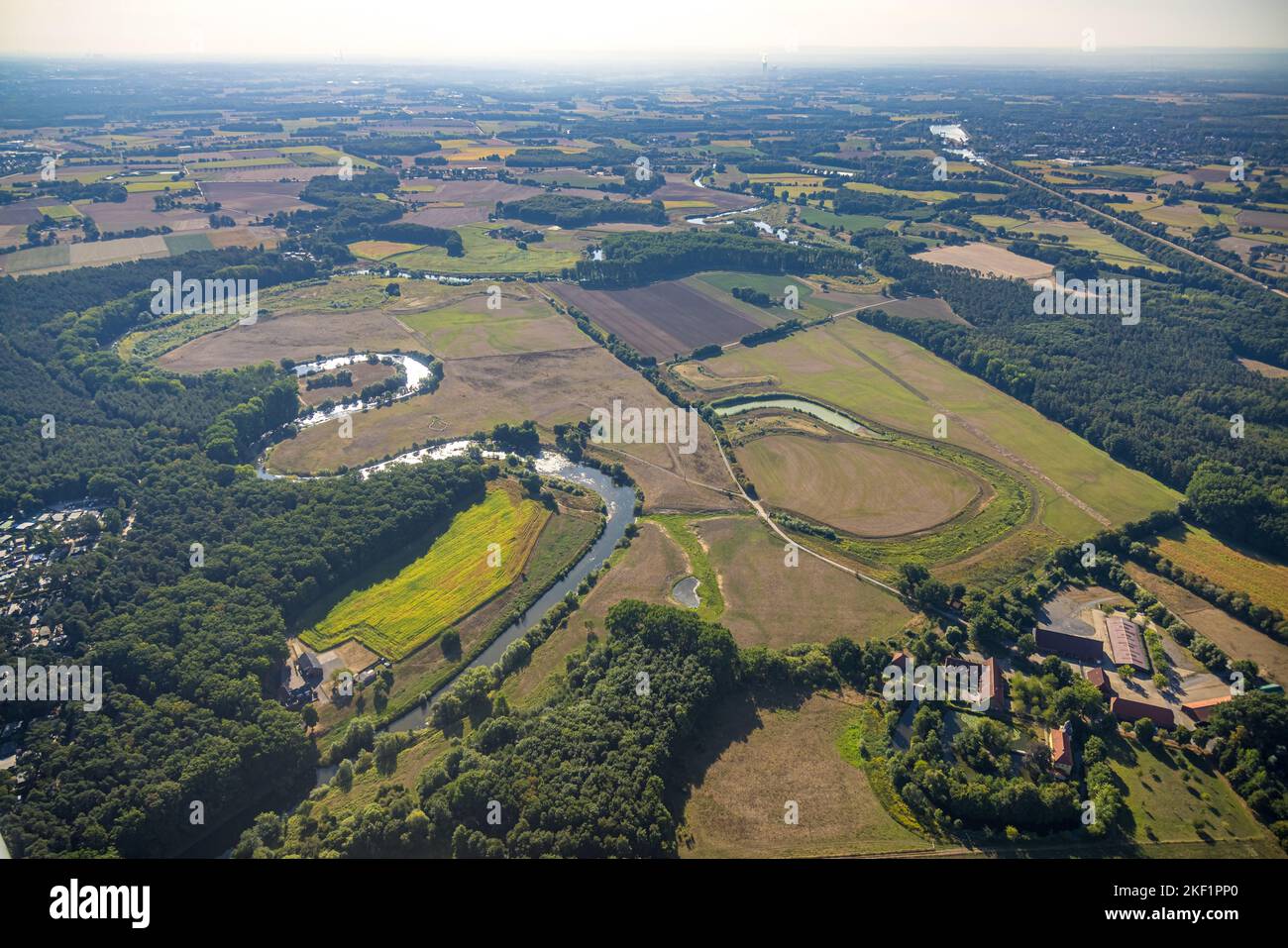 Aerial view, river Lippe meander, Lippe loop, river and floodplain ...
