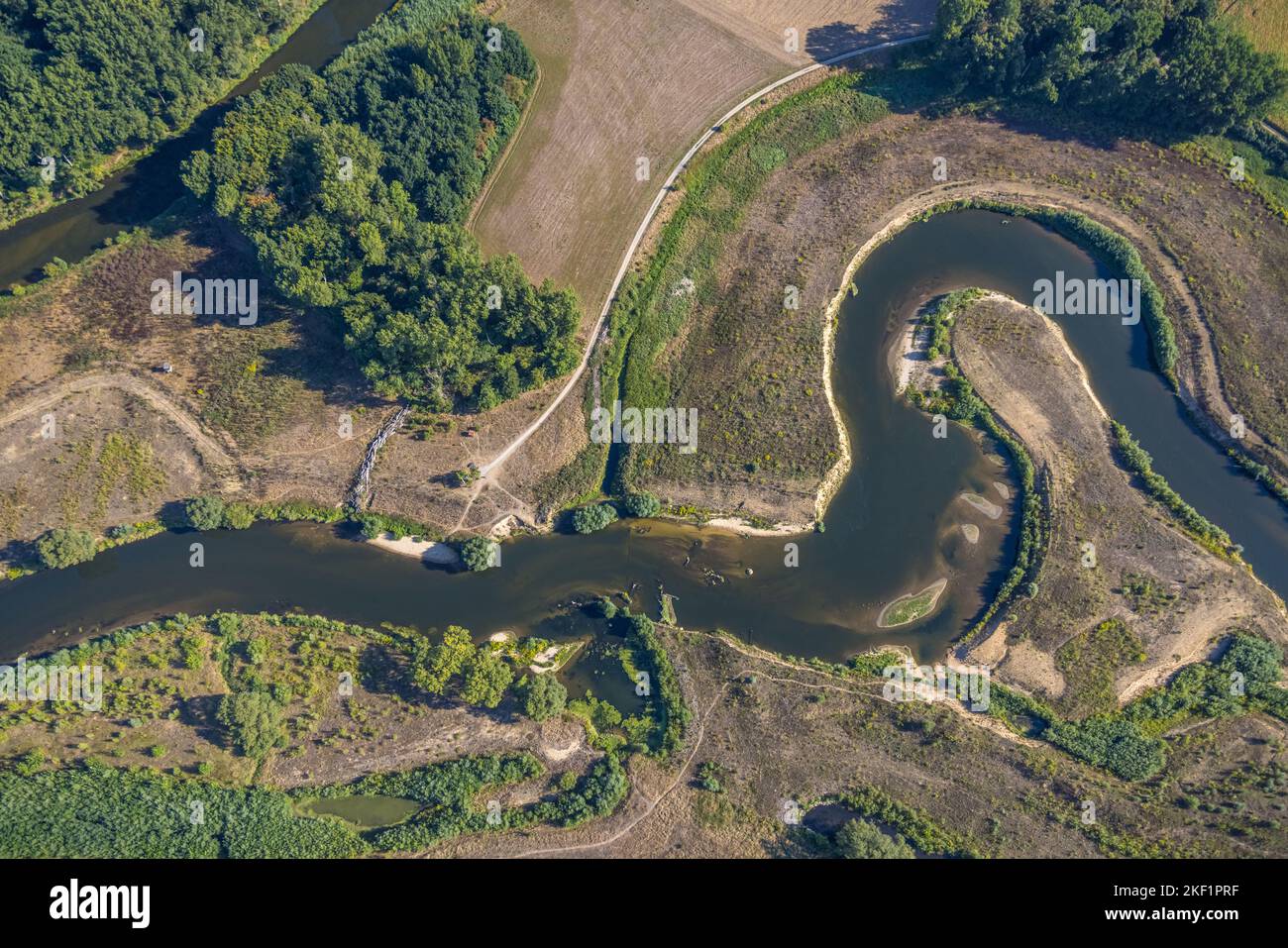 Aerial view, river Lippe meander, Lippe loop, river and floodplain ...