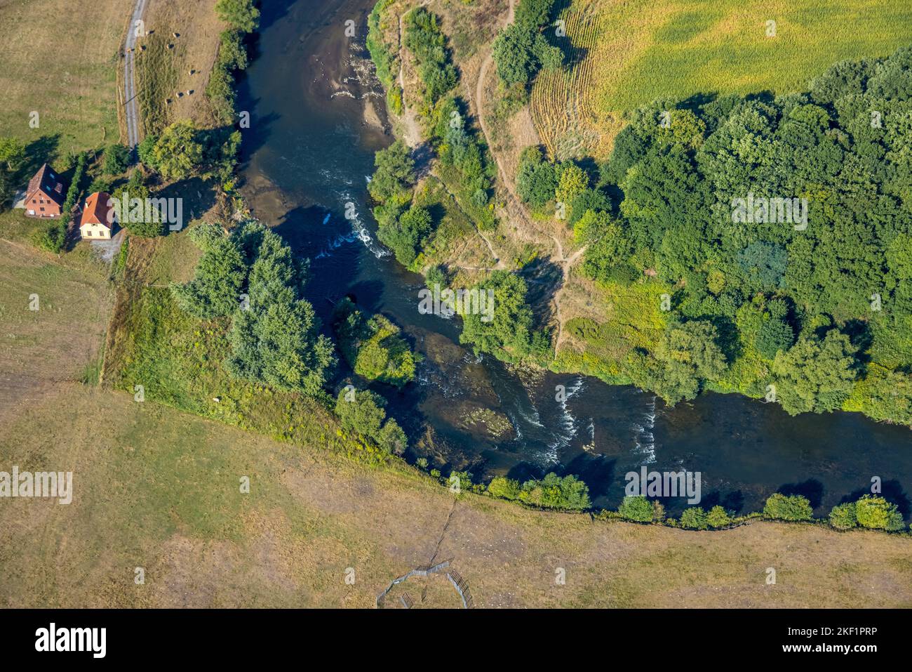 Aerial view, river Lippe, river and floodplain development of the Lippe ...
