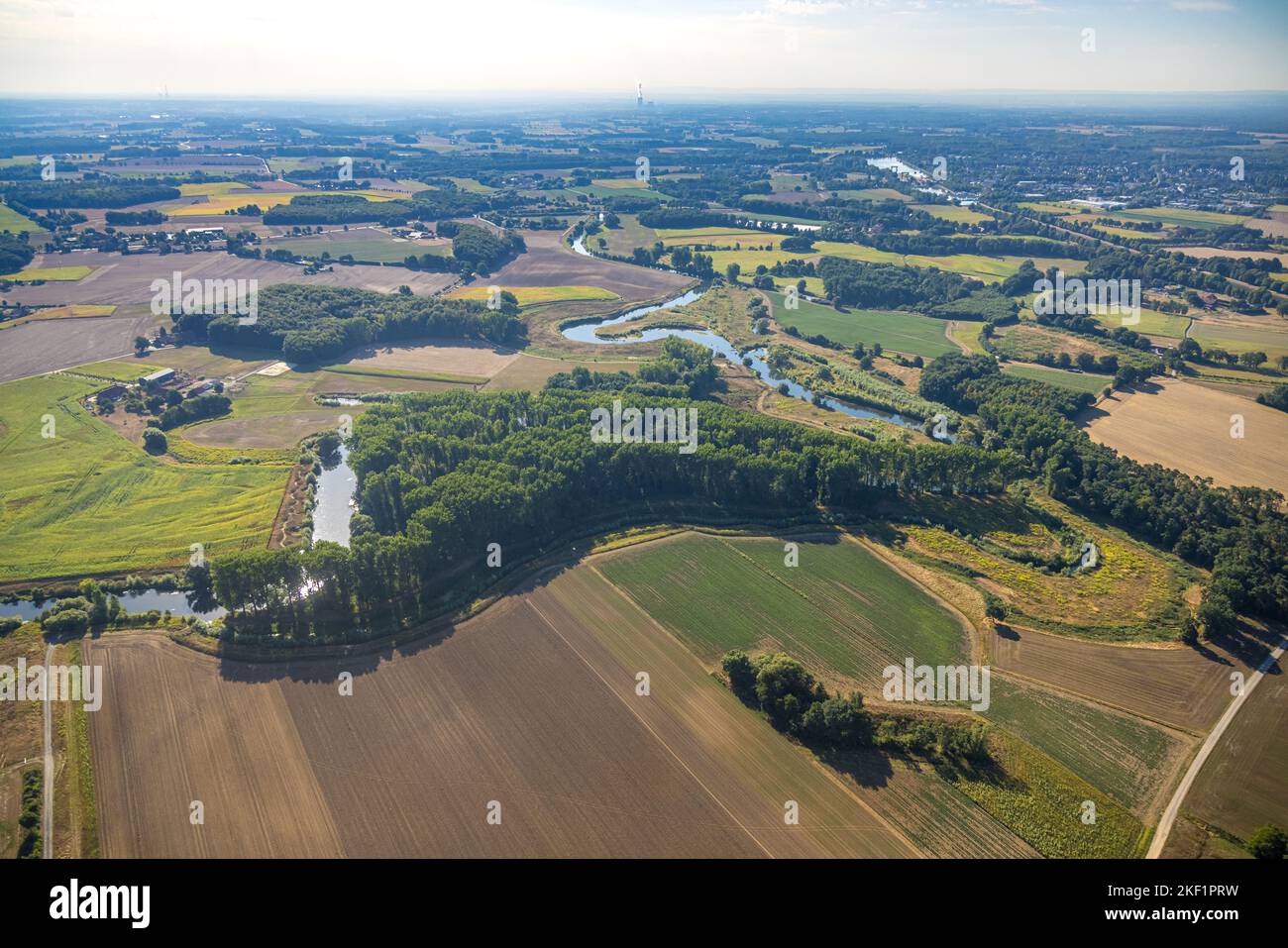 Aerial photo, river Lippe meander, Lippe loop, river and floodplain ...