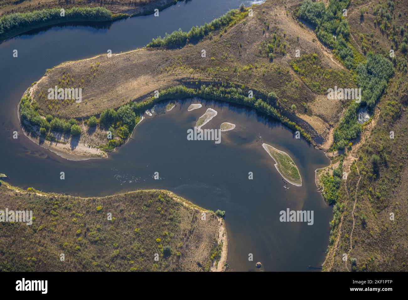 Aerial view, river Lippe meander, Lippe loop, river and floodplain ...