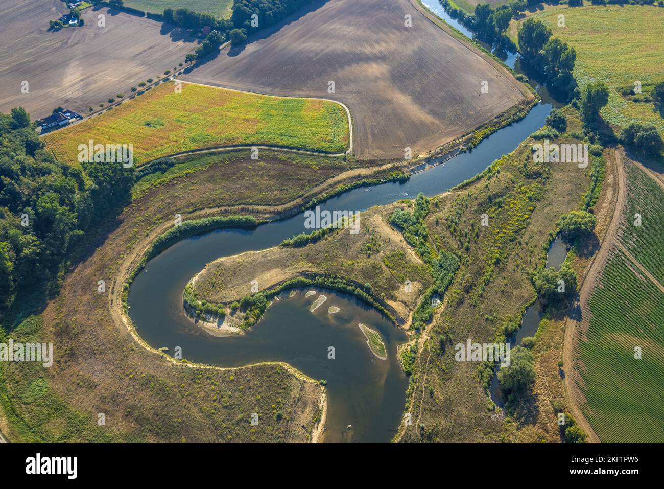 Aerial view, river Lippe meander, Lippe loop, river and floodplain ...