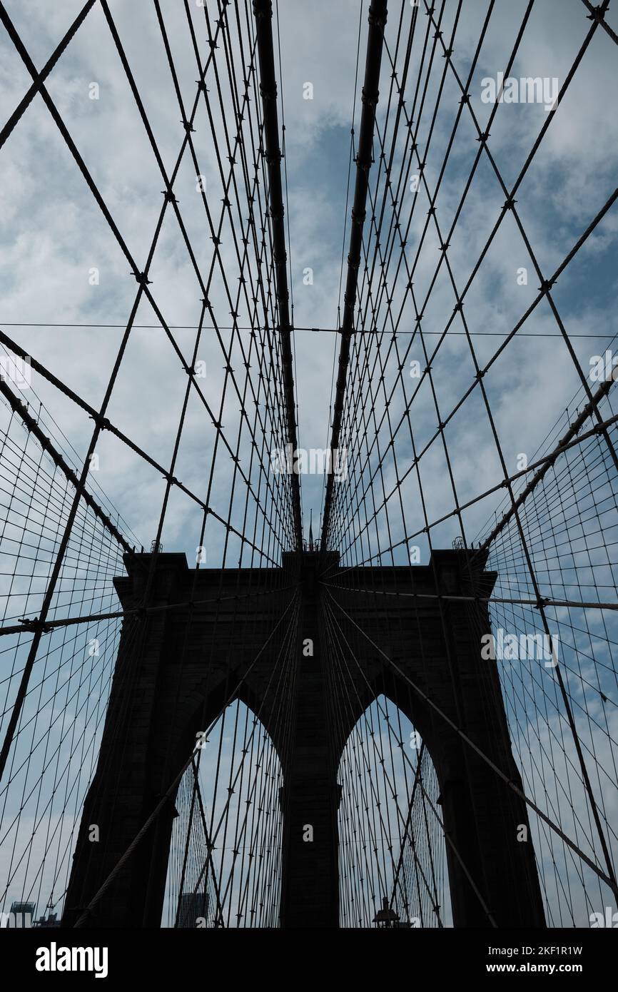 Brooklyn Bridge New York City close-up of the cables supporting the ...