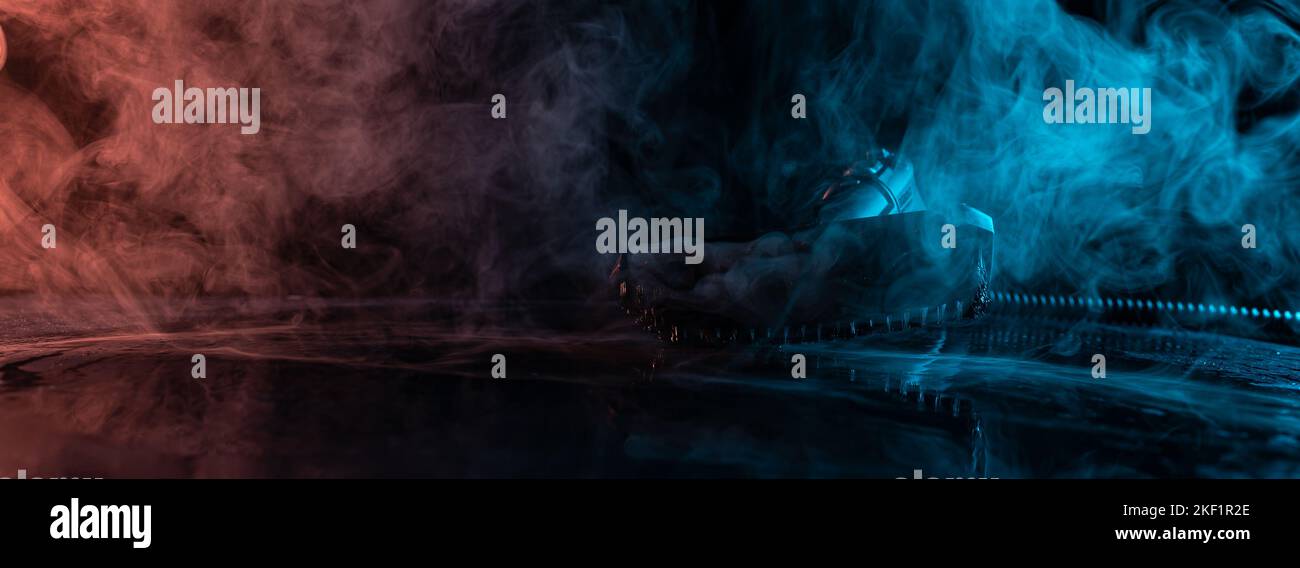 Steam clean brush in neon light. Steam clean concept Stock Photo - Alamy
