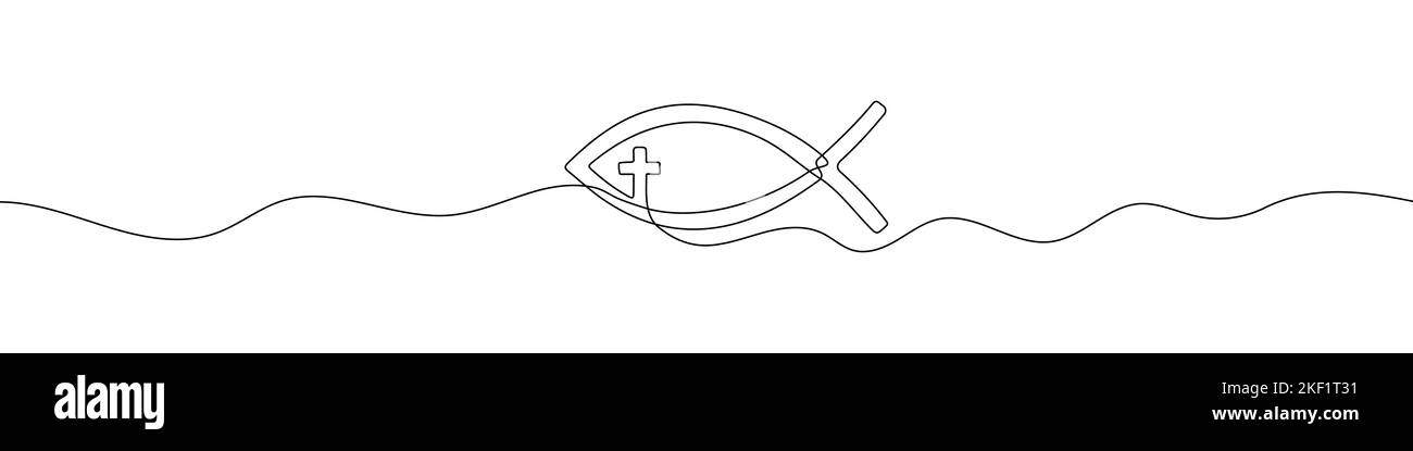 Christian fish line background. One continuous line drawing of ...