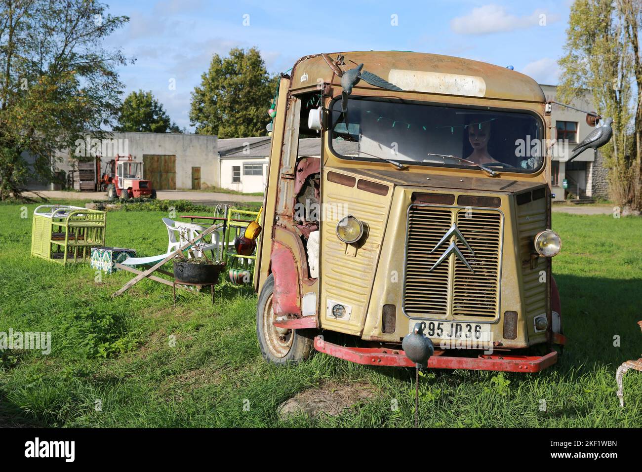 An old classic Citreon Type H van used as a display at a brocante shop ...