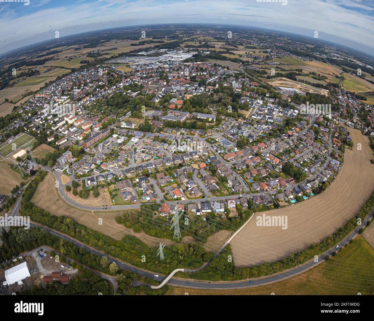 Aerial view of Selm-Bork with the catholic church St. Stephanus Bork ...