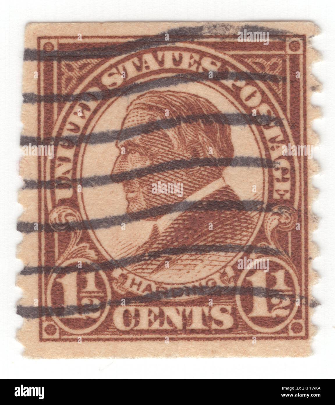 USA - 1925: An 1½ cents brown postage stamp depicting portrait of ...