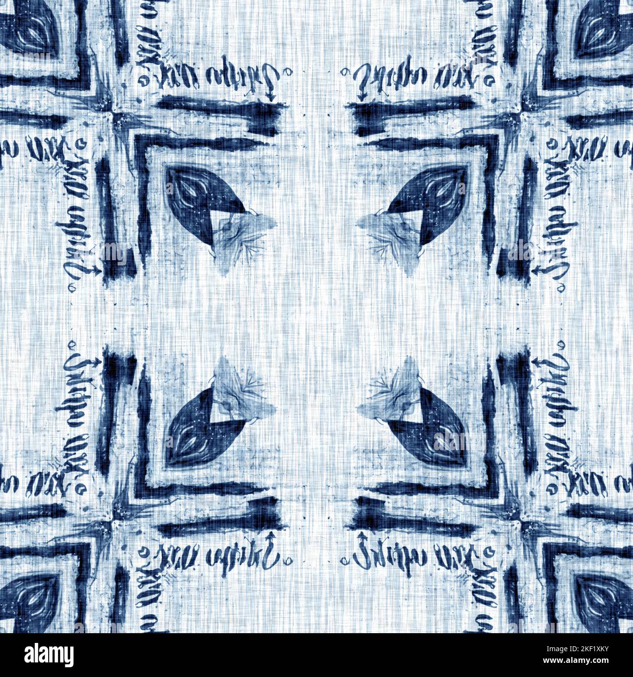 Indigo Dye Wash Coastal Damask Quilt Seamless Pattern. Washed out ...