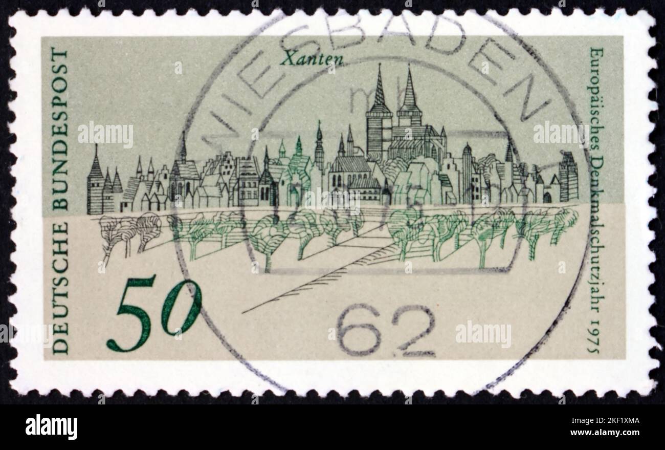 GERMANY - CIRCA 1975: a stamp printed in Germany shows view of Xanten ...