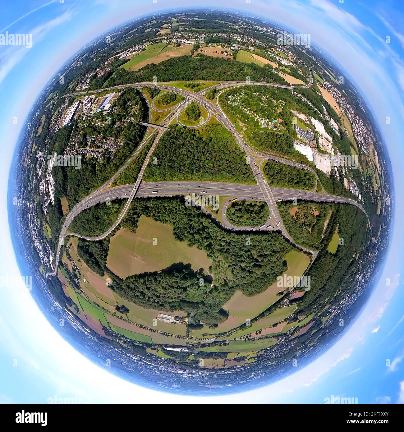 Aerial view, freeway junction Wuppertal-Nord, freeway A1 and freeway ...