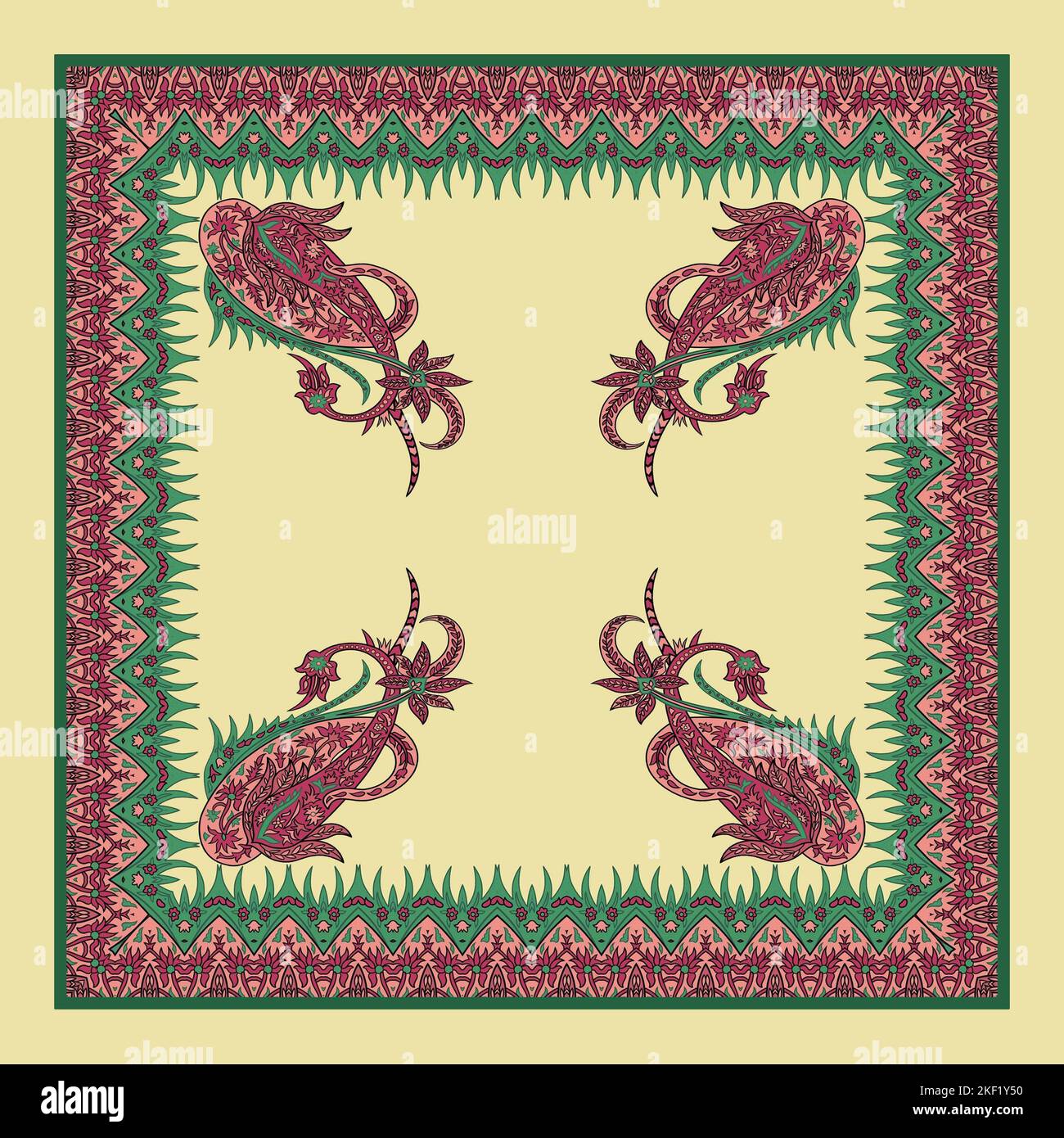 A beautiful design for Fabric material with pattern ornamented frame ...