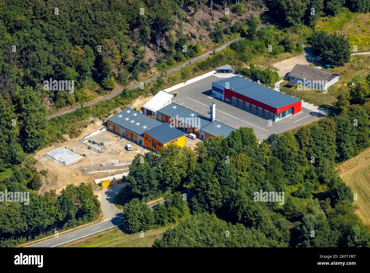 Aerial view, volunteer fire department Niedersprockhövel ...