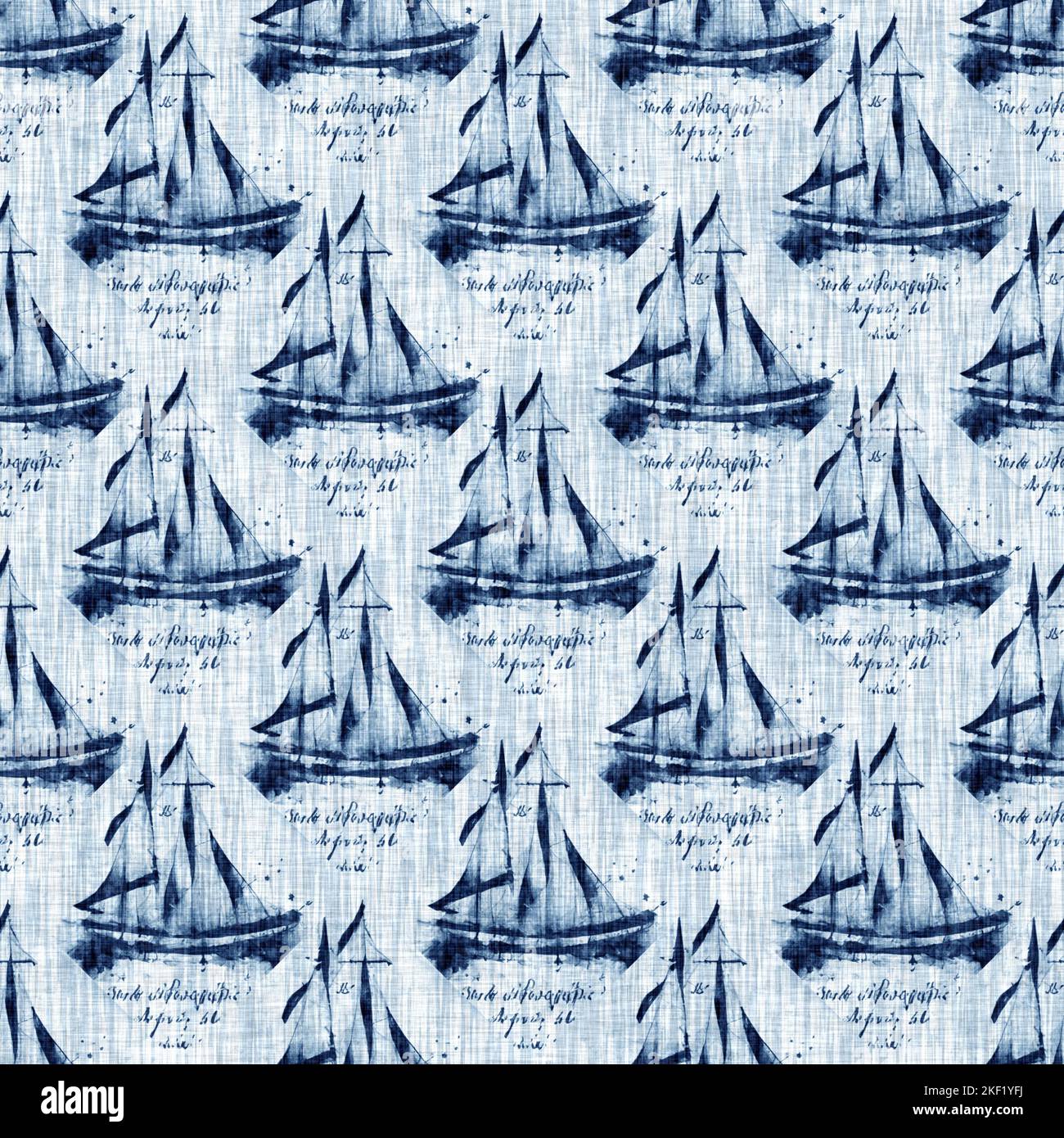Indigo Dye Wash Coastal Damask Quilt Seamless Pattern. Washed out ...