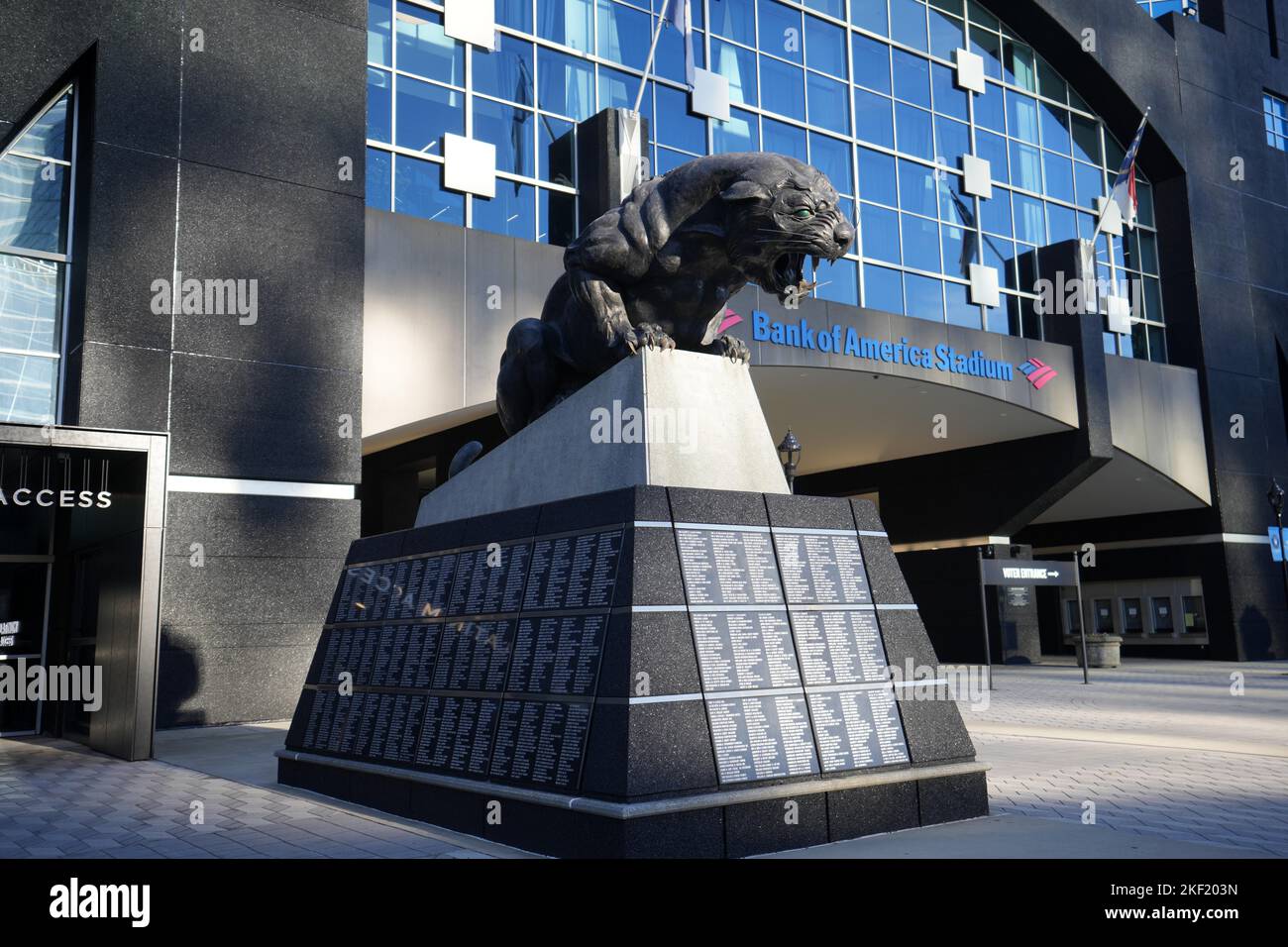 A general overall view of Carolina Panthers statue at Bank of America ...