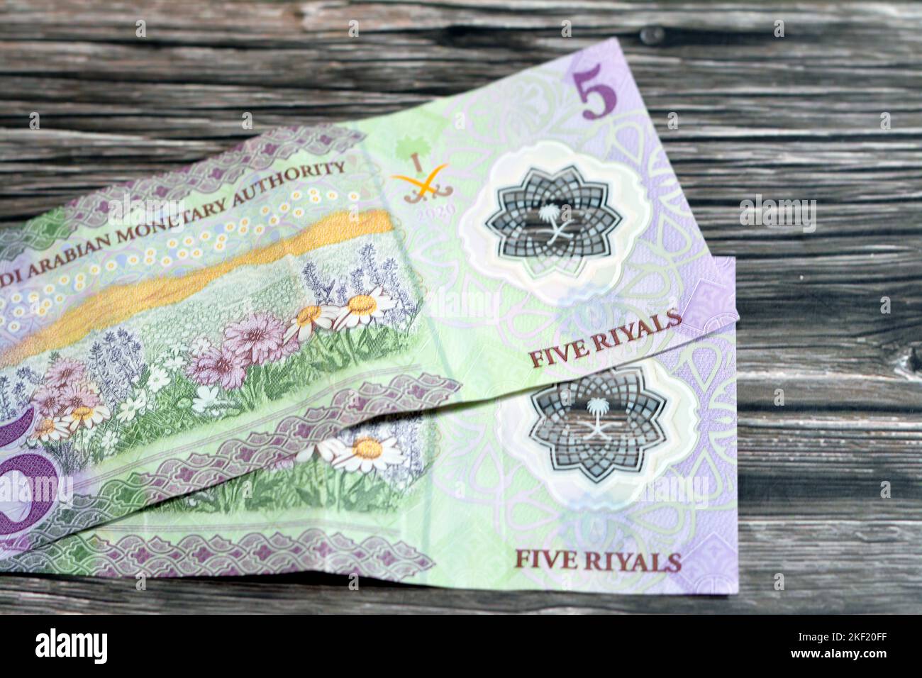 Reverse side of the new polymer 5 SAR five Saudi Arabia riyals cash ...