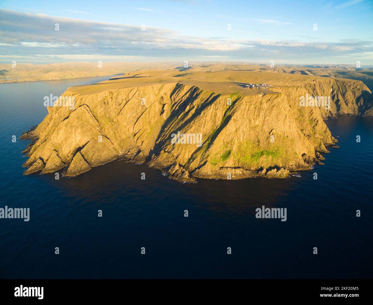 Aerial view of Nordkapp in midnight sun during polar day, Norway Stock ...