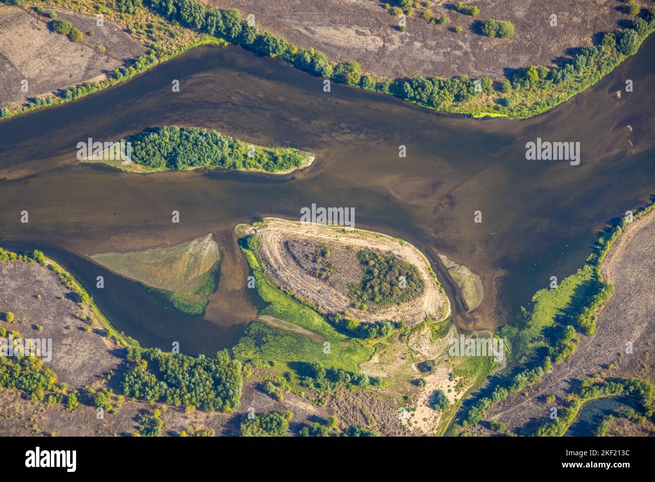 Aerial view, Lippe estuary area, Lippe estuary nature reserve, river ...