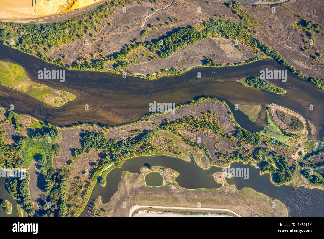 Aerial view, Lippe estuary area, Lippe estuary nature reserve, river ...