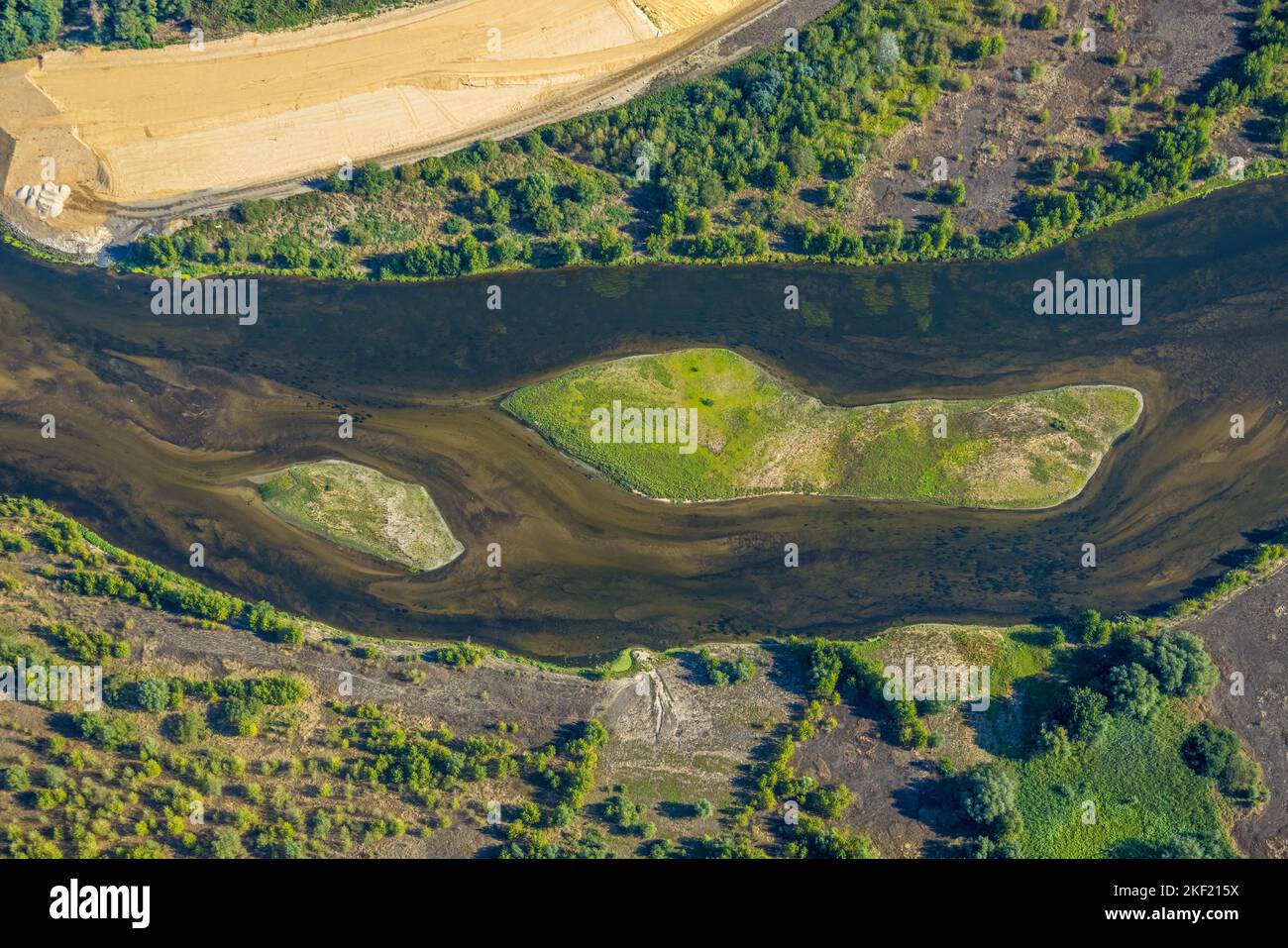 Aerial view, Lippe estuary area, Lippe estuary nature reserve, river ...