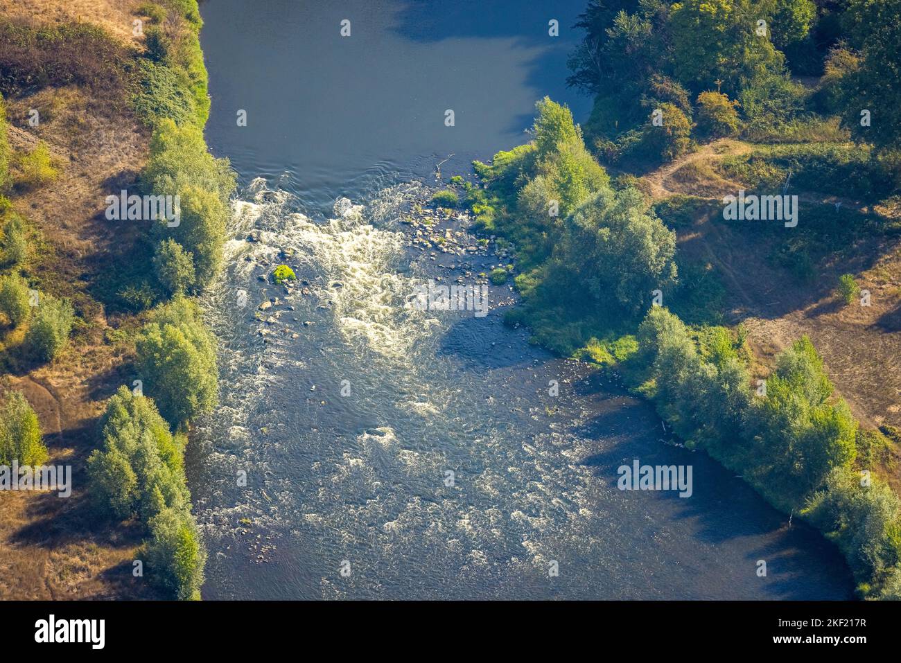 Luftbild, Lippemündungsraum, Fluss Lippe, Gleitsohle - kräuselndes ...