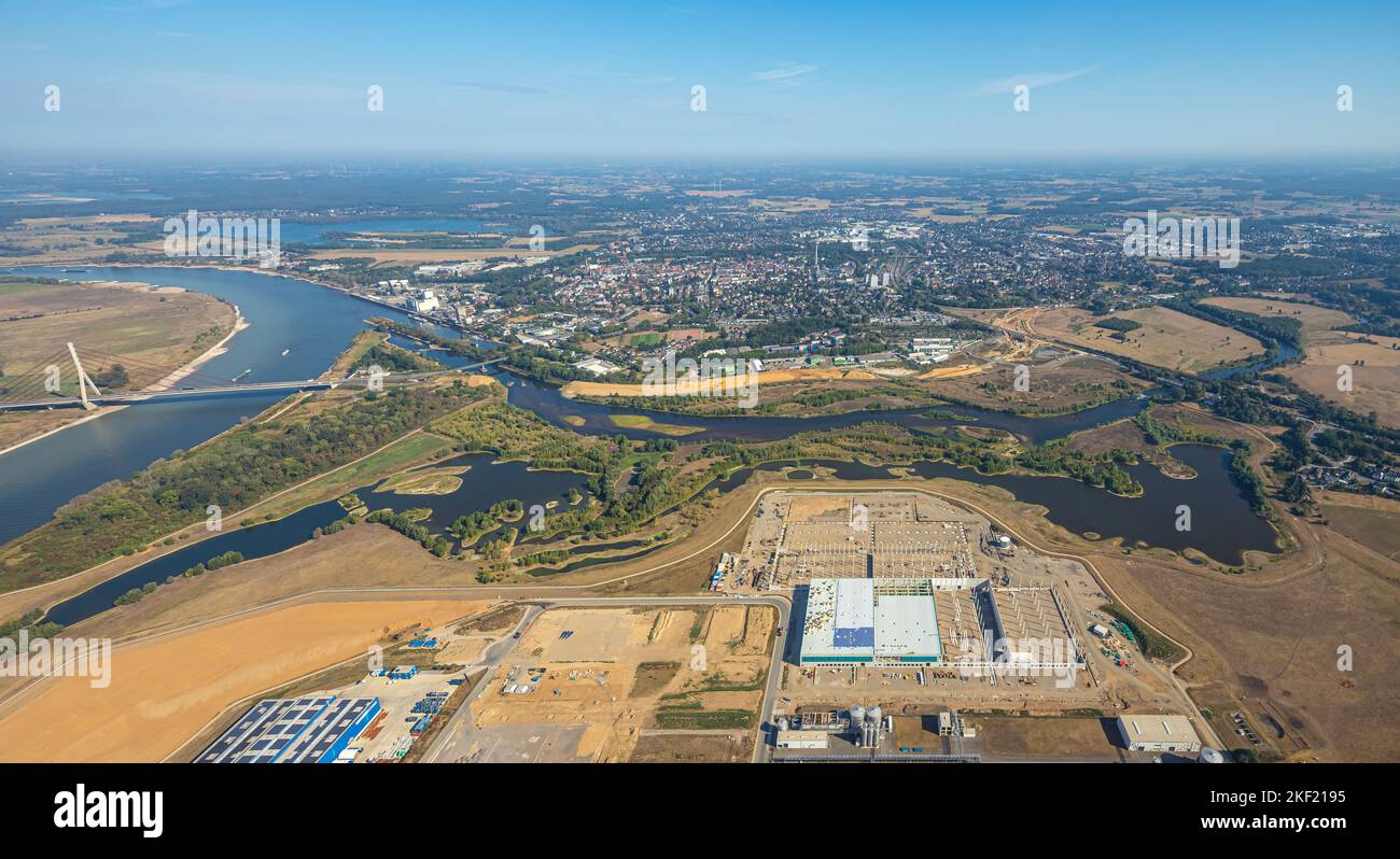 Aerial view, Lippe estuary area, Rhine-Lippe port Wesel, river Rhine ...