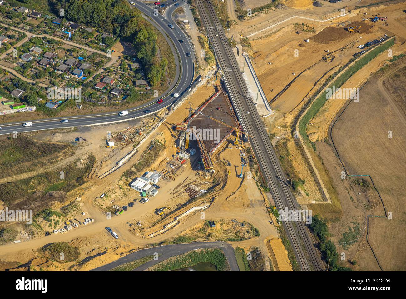 Aerial view, Lippe estuary, Lippe floodplain, construction site and new ...