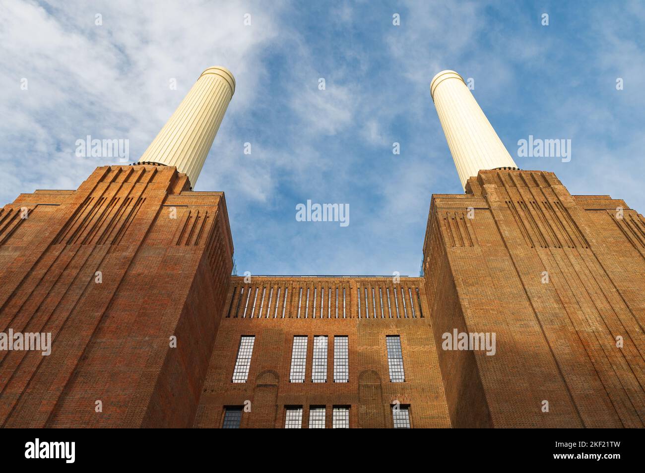 South side low angle view at chimneys and brickwork facade of iconic ...