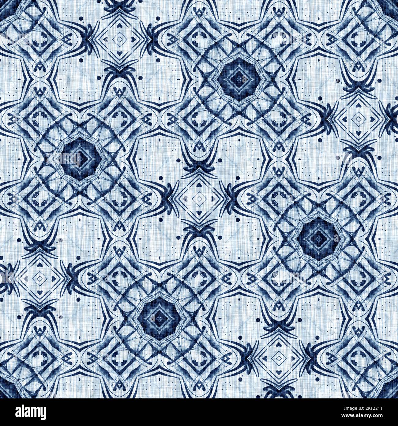 Indigo Dye Wash Coastal Damask Quilt Seamless Pattern. Washed out ...