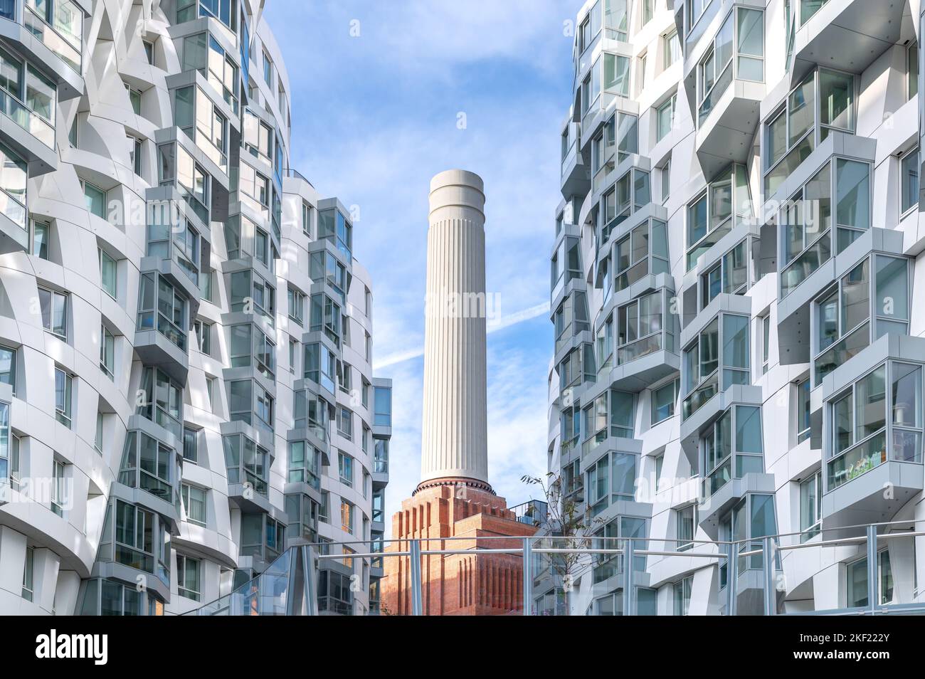 One of four chimneys of iconic London landmark Battersea Power Station ...