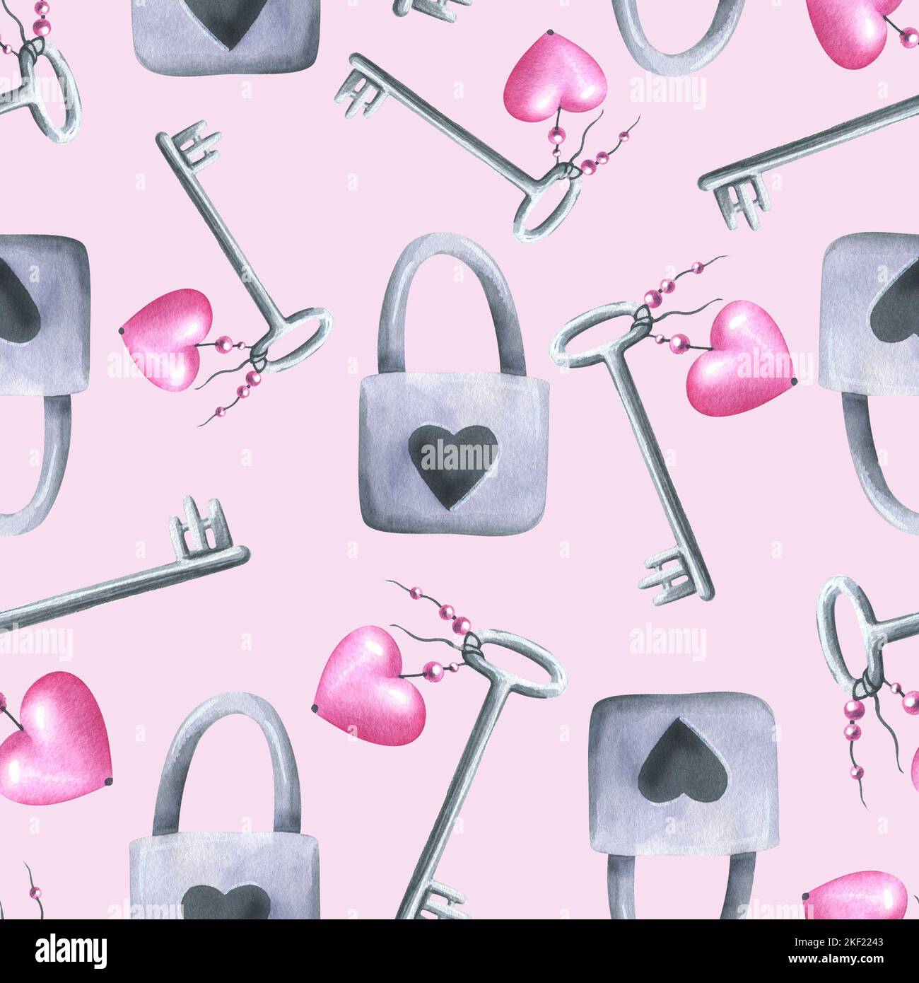 A lock with a heart-shaped keyhole and a key with a pink heart keychain ...